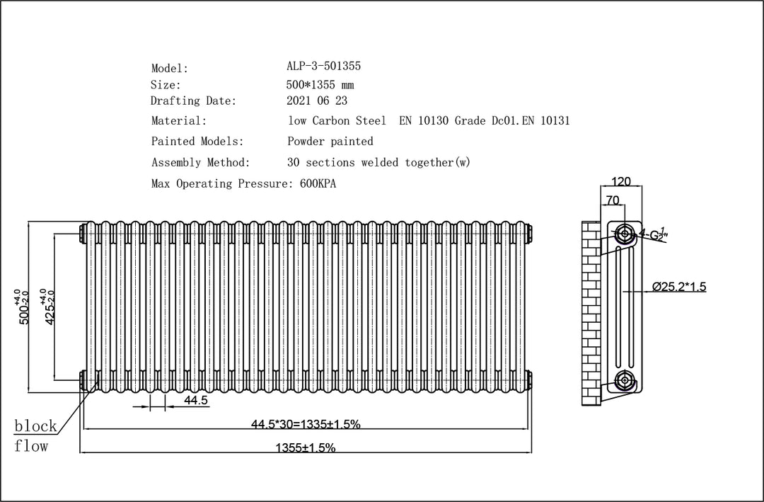 White Column Radiators H500mm x W1355mm 3 Column - Alpha | UK Radiators