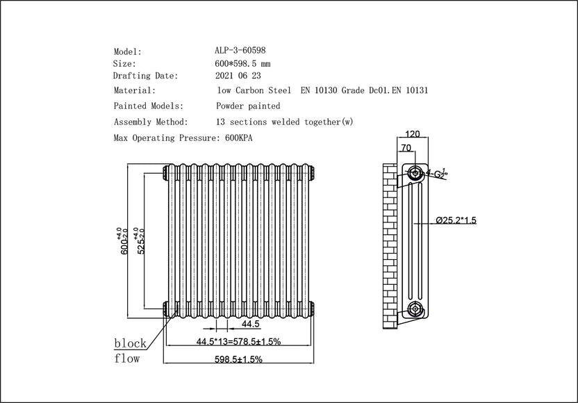Black Column Radiators H600mm x W599mm 3 Column - Alpha | UK Radiators