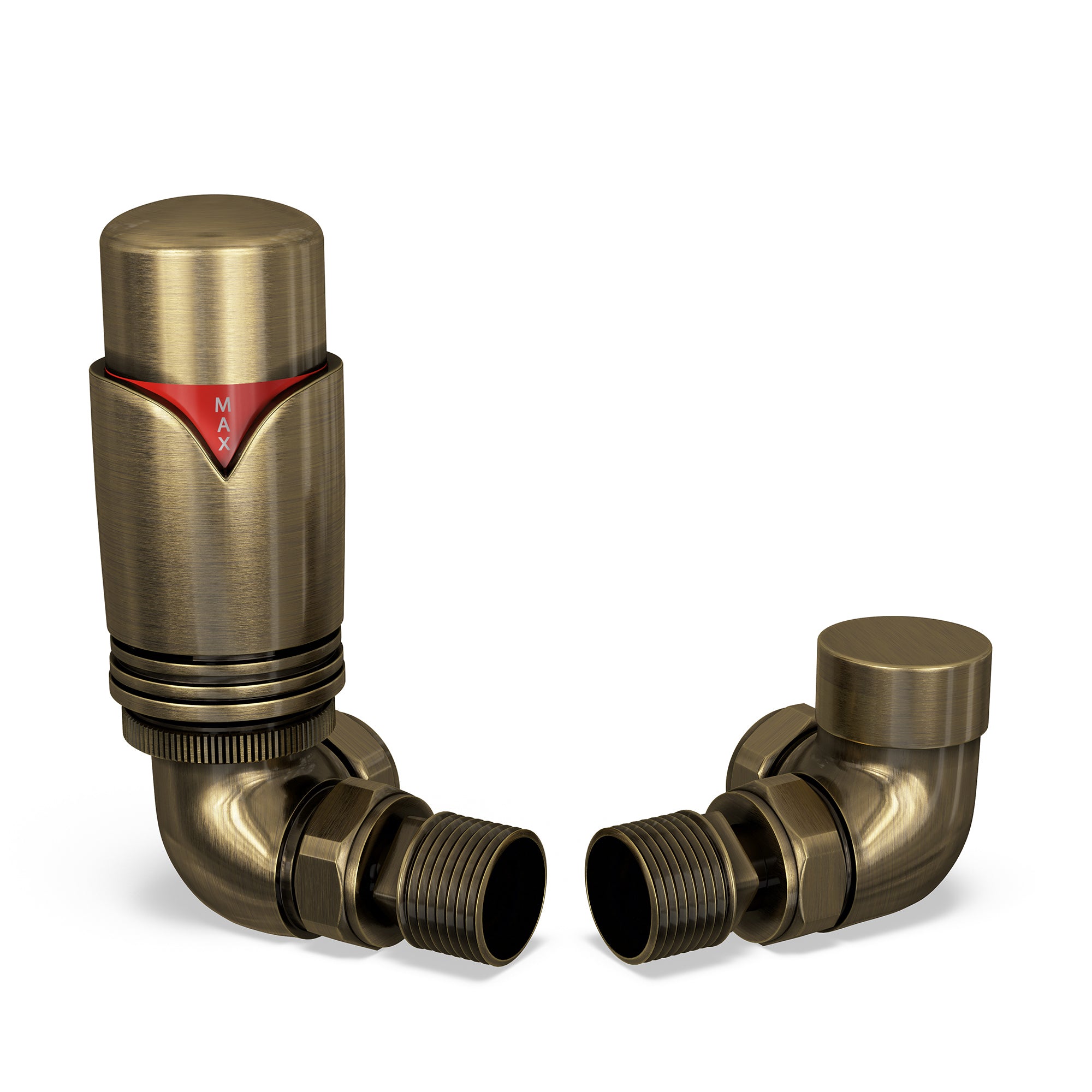 Antique Brass Thermostatic Radiator Valve Corner 10mm - Derry Bold | UK ...