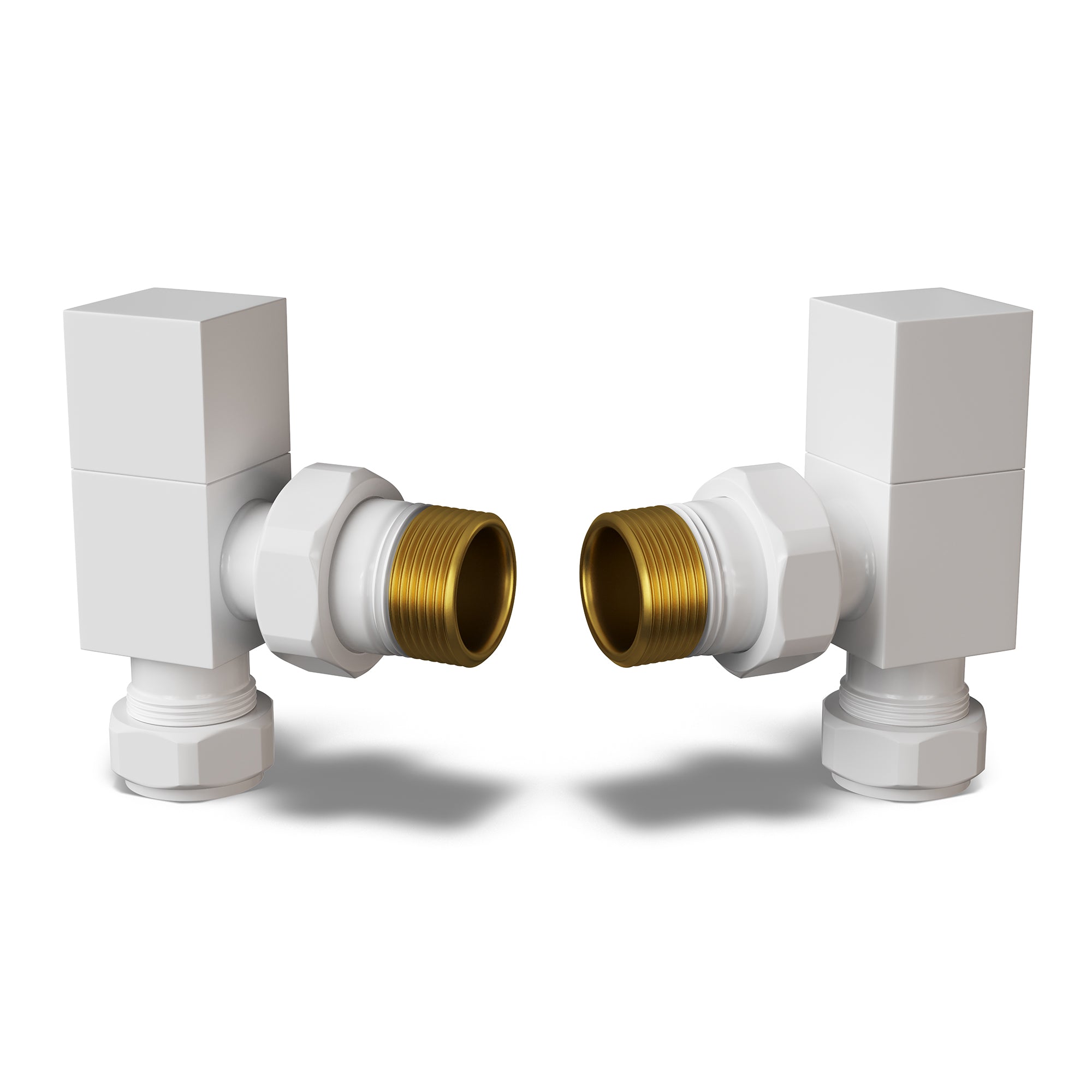 White Radiator Valves Angled 8mm - Square | UK Radiators