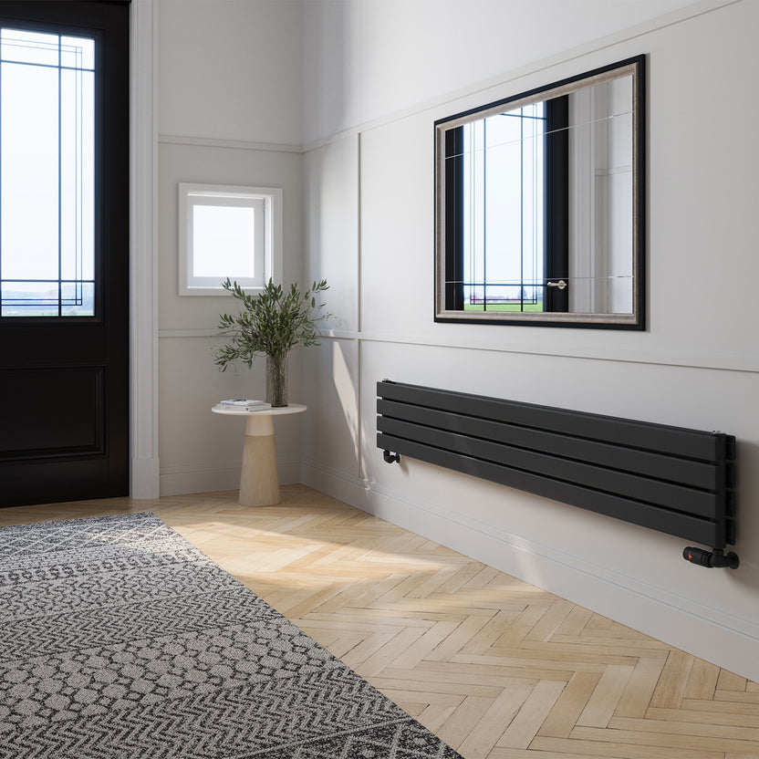 Black Horizontal Radiator H272mm x W1800mm Double Panel - Typhoon Axis ...